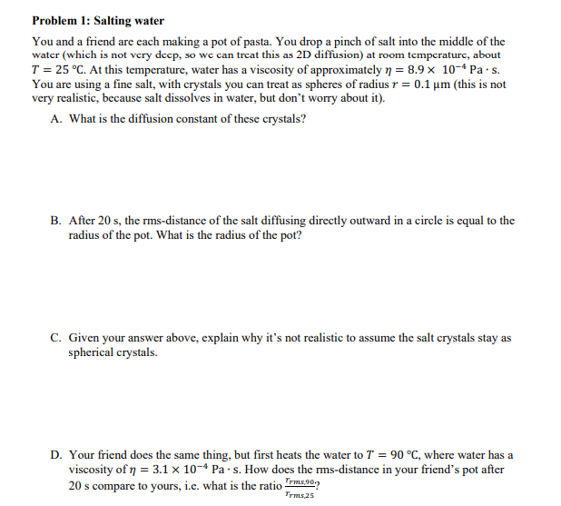 Solved Problem 1: Salting water You and a friend are each | Chegg.com