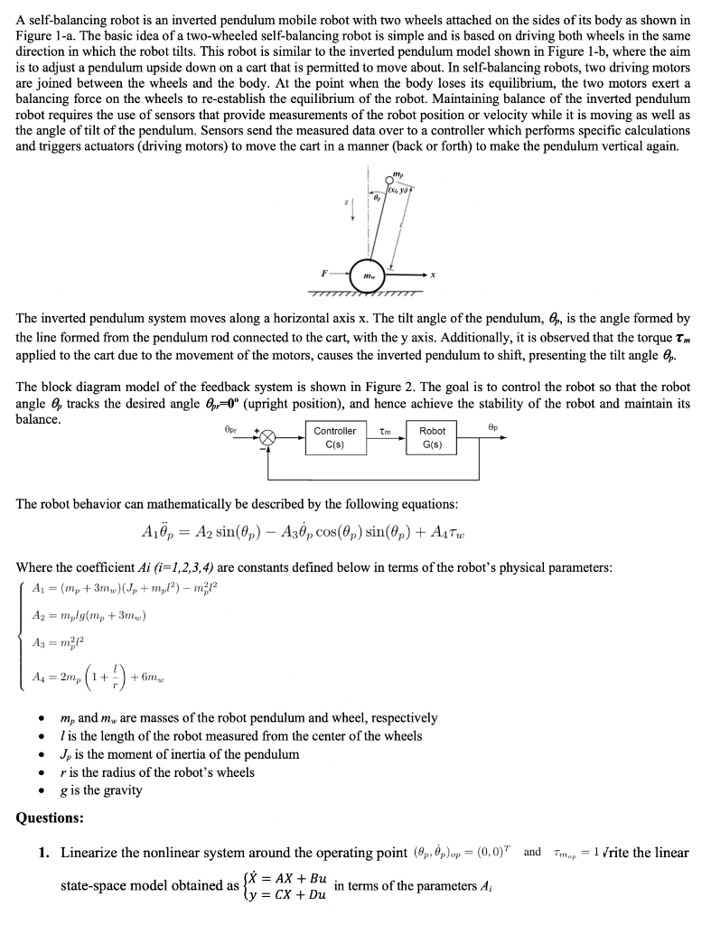 A self-balancing robot is an inverted pendulum mobile | Chegg.com