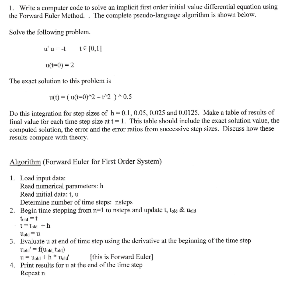 Solved 1. Write a computer code to solve an implicit first | Chegg.com