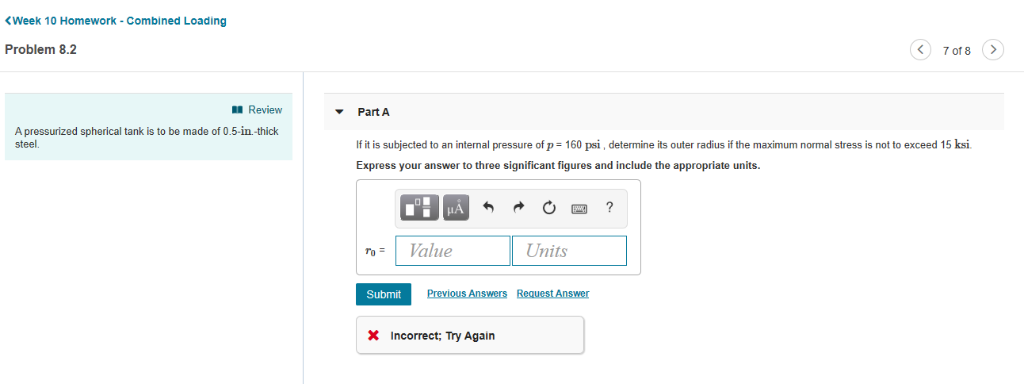 Solved Week 10 Homework-Combined Loading Problem 8.2 Review | Chegg.com