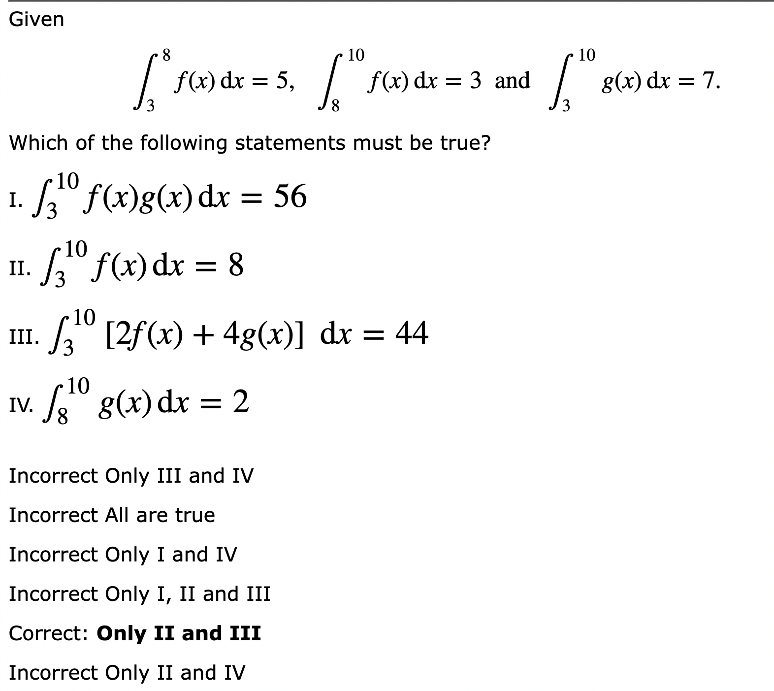 Solved Given\\n\\\\int_3^8 f(x)dx=5,\\\\int_8^(10) f(x)dx=3 | Chegg.com