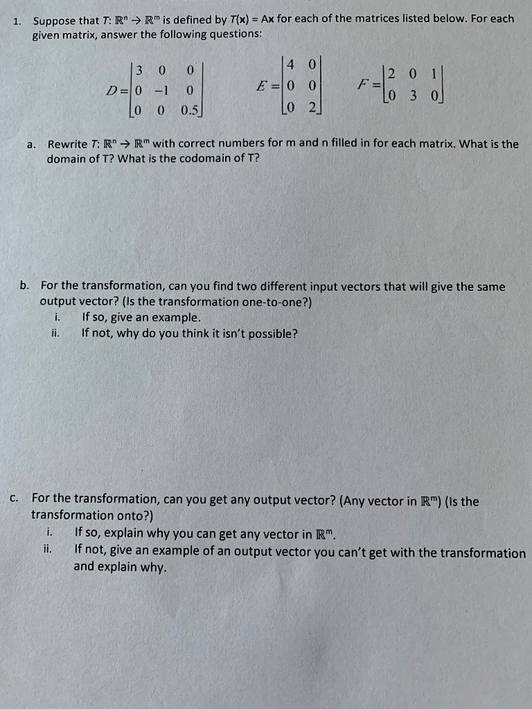 Solved Suppose that T: Rn → Rm is defined by T(x) = Ax for | Chegg.com