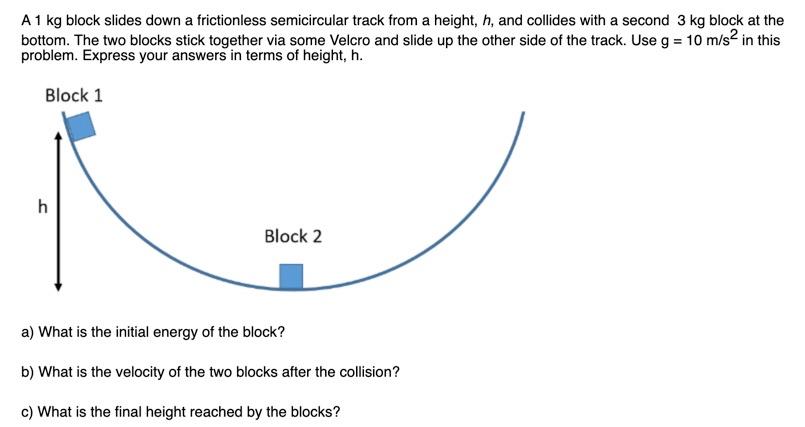 Solved A 1 kg block slides down a frictionless semicircular | Chegg.com