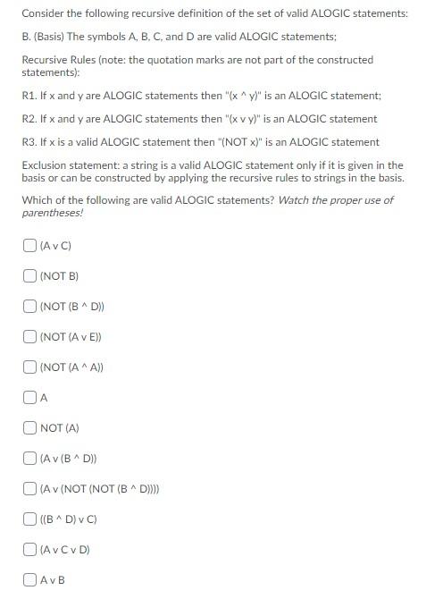 Solved Consider the following recursive definition of the | Chegg.com