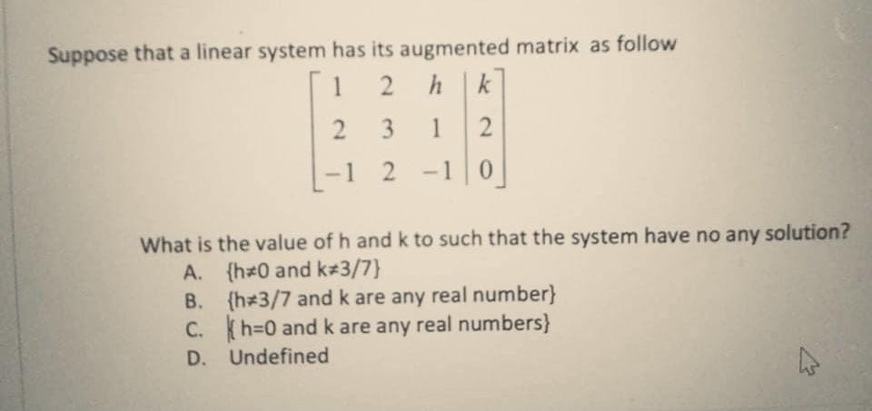 Solved Suppose that a linear system has its augmented matrix | Chegg.com