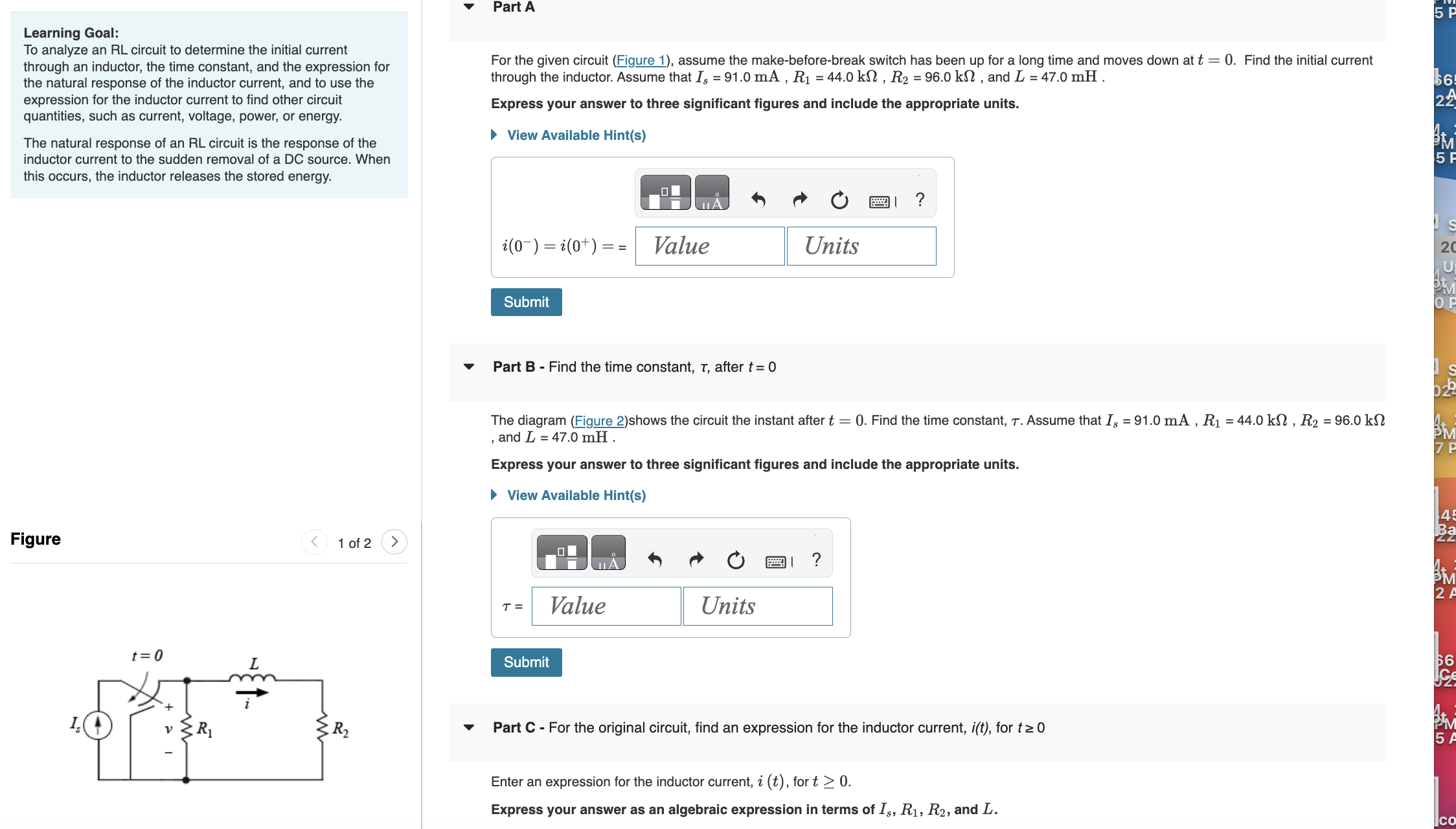 Solved Learning Goal:To analyze an RL circuit to determine | Chegg.com