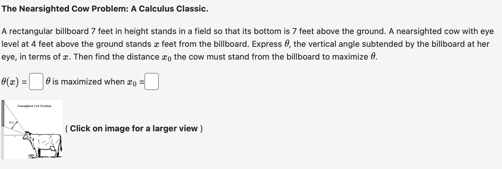 Solved The Nearsighted Cow Problem A Calculus Classic A