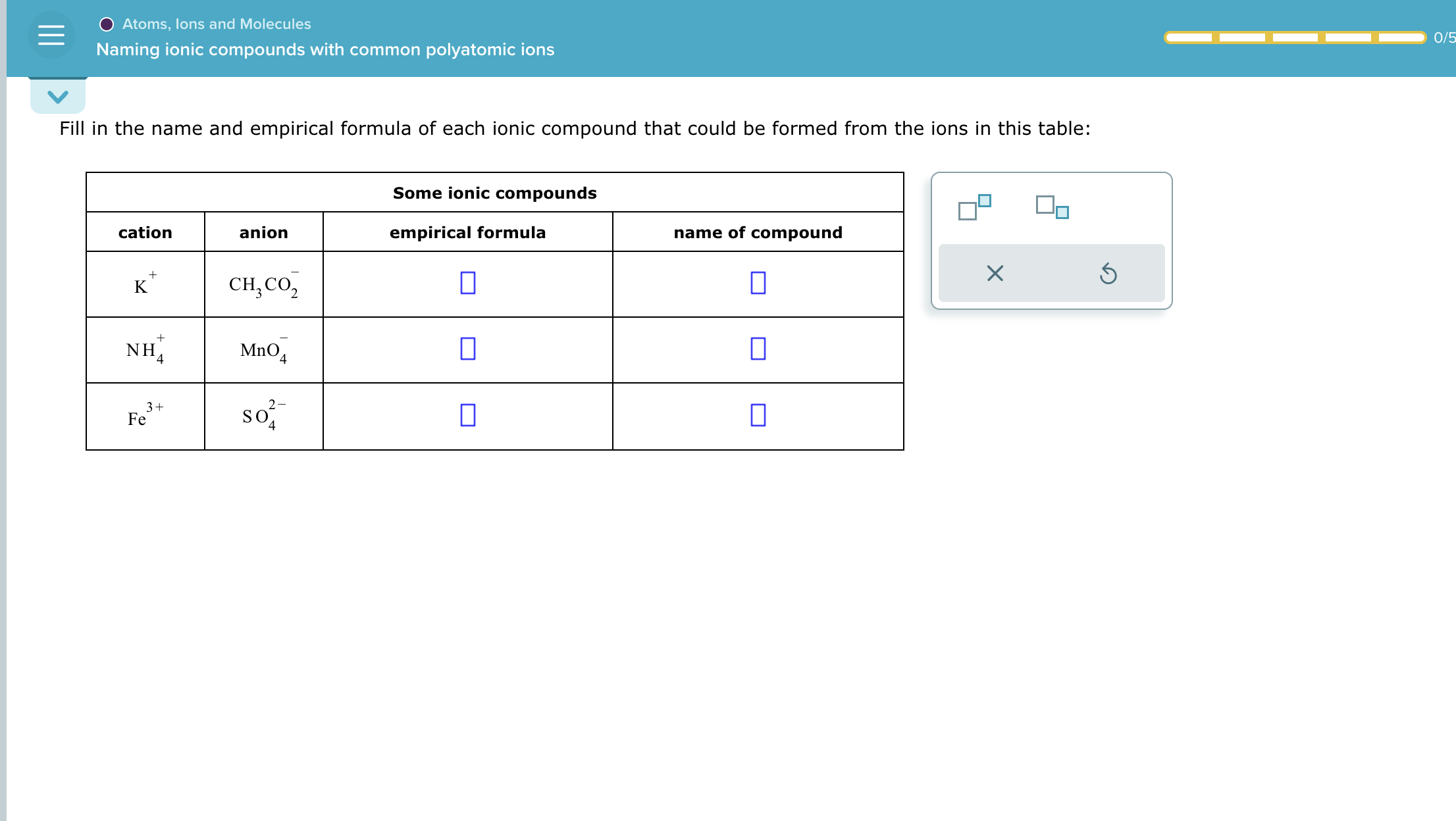Solved Fill in the name and empirical formula of each ionic | Chegg.com