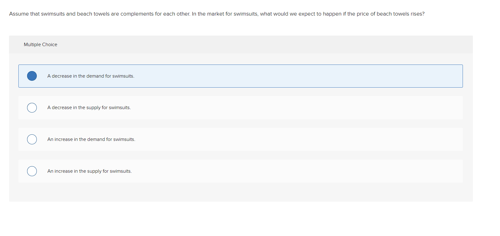 Solved Multiple Choice A Decrease In The Demand For Chegg