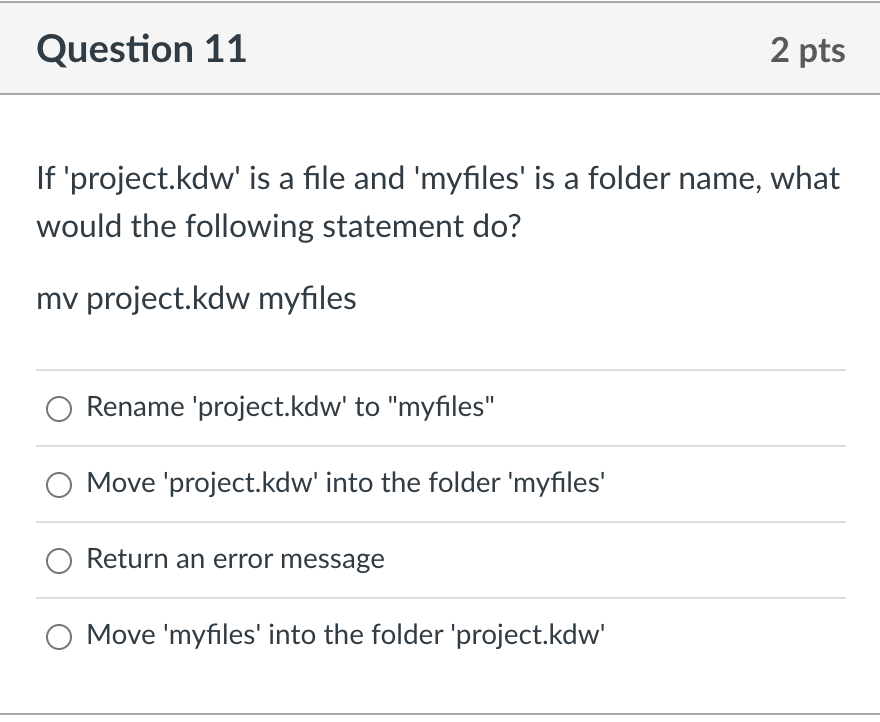 Solved If 'project.kdw' is a file and 'myfiles' is a folder | Chegg.com