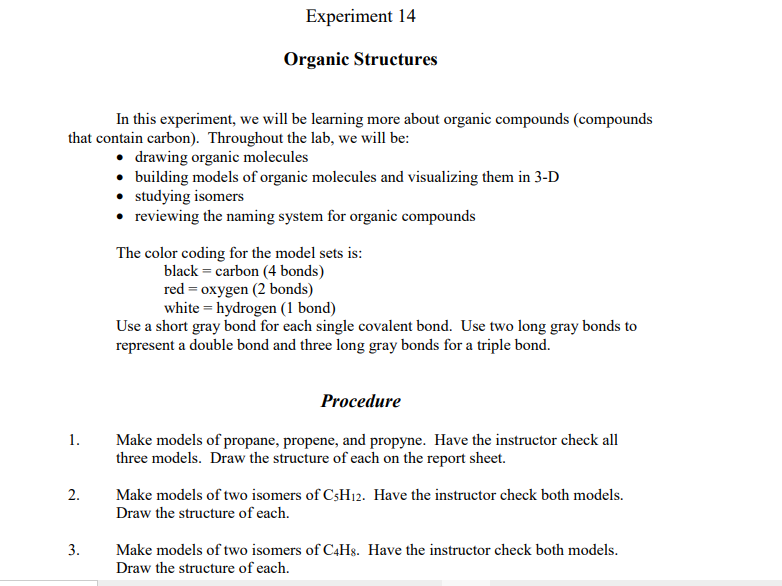 Solved Experiment 14 Organic Structures In this experiment, | Chegg.com
