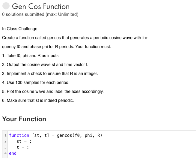 Solved Gen Cos Function O solutions submitted (max: | Chegg.com