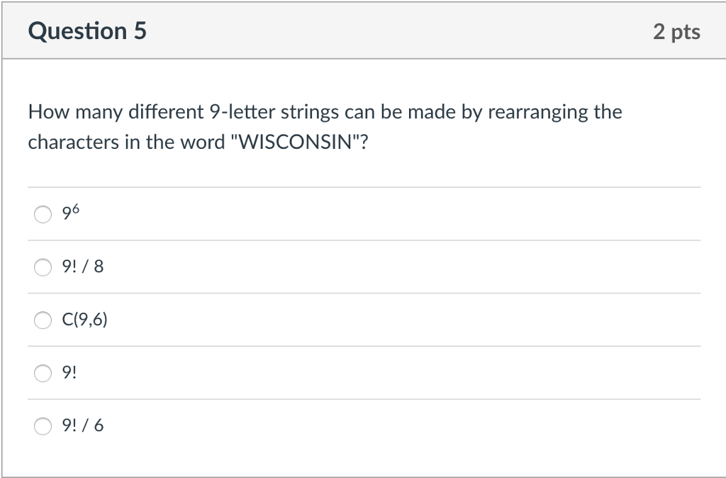 Solved Question 5 2 pts How many different 9-letter strings | Chegg.com