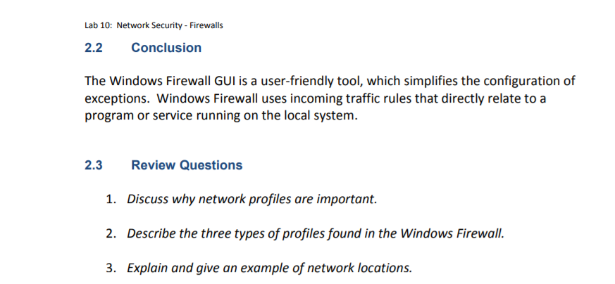 Solved Lab 10: Network Security - Firewalls 2.2 Conclusion | Chegg.com