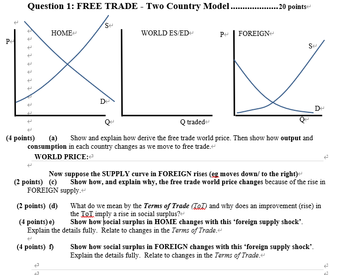 Solved Question 1: FREE TRADE - Two Country Model | Chegg.com
