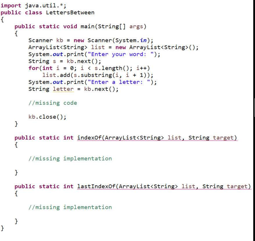 Solved Import Java util Public Class Letters Between Chegg