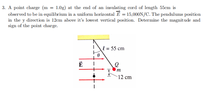 Solved 3. A point charge (m = 1.0g) at the end of an | Chegg.com