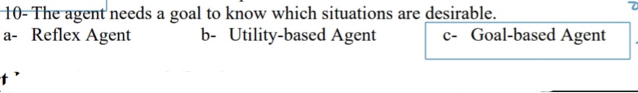 Solved 10-The agent needs a goal to know which situations | Chegg.com