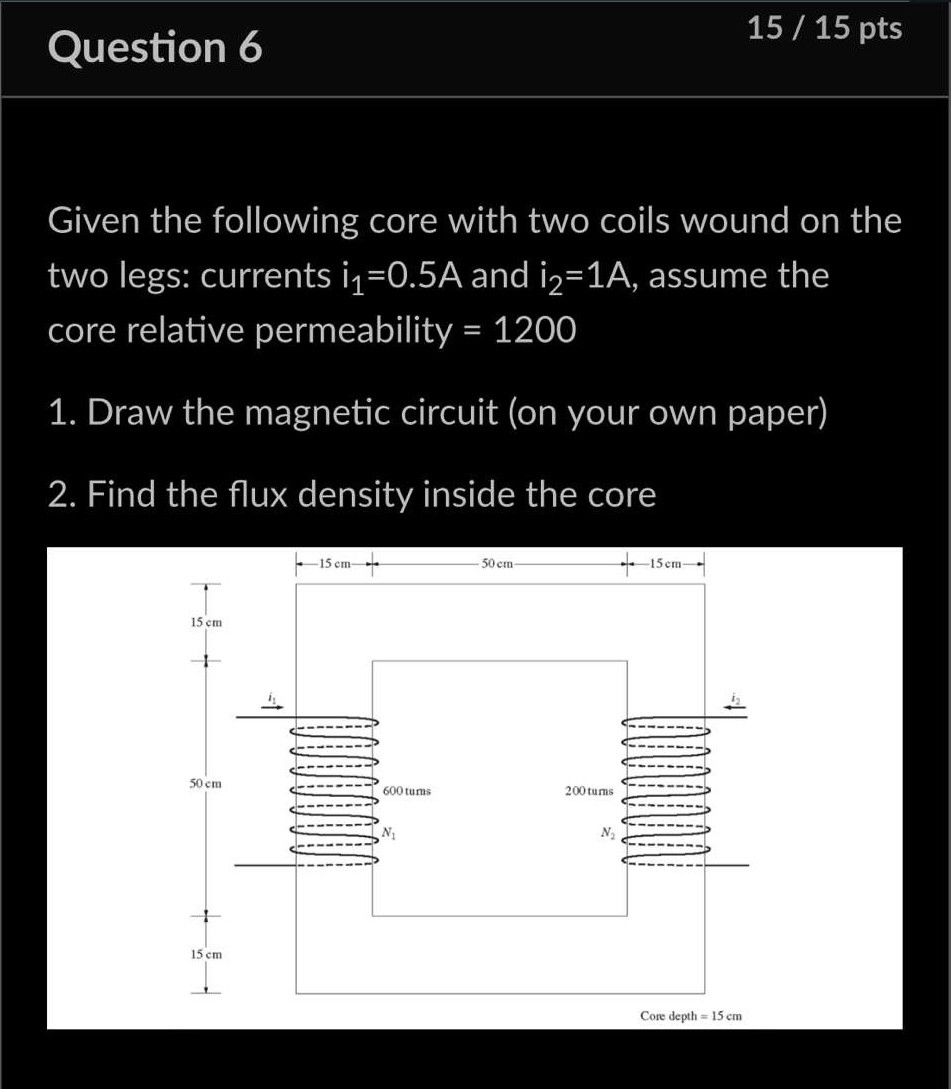 Solved Given the following core with two coils wound on the | Chegg.com