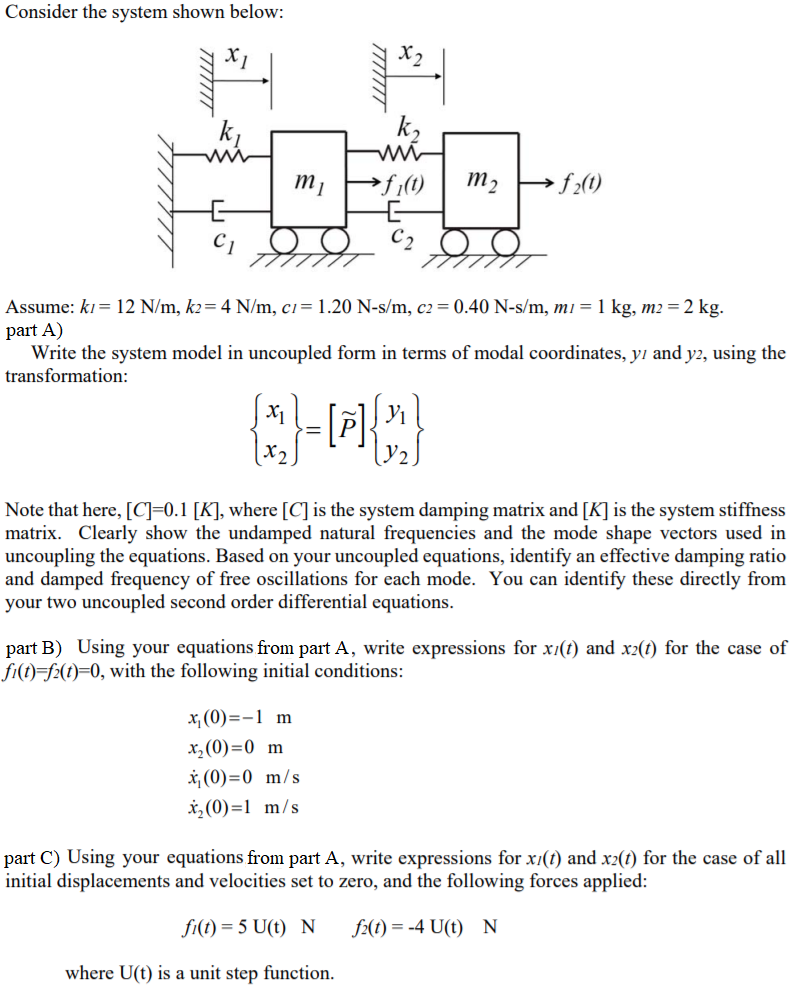 Solved Consider the system shown below: X] X2 TIITIT ki k, | Chegg.com