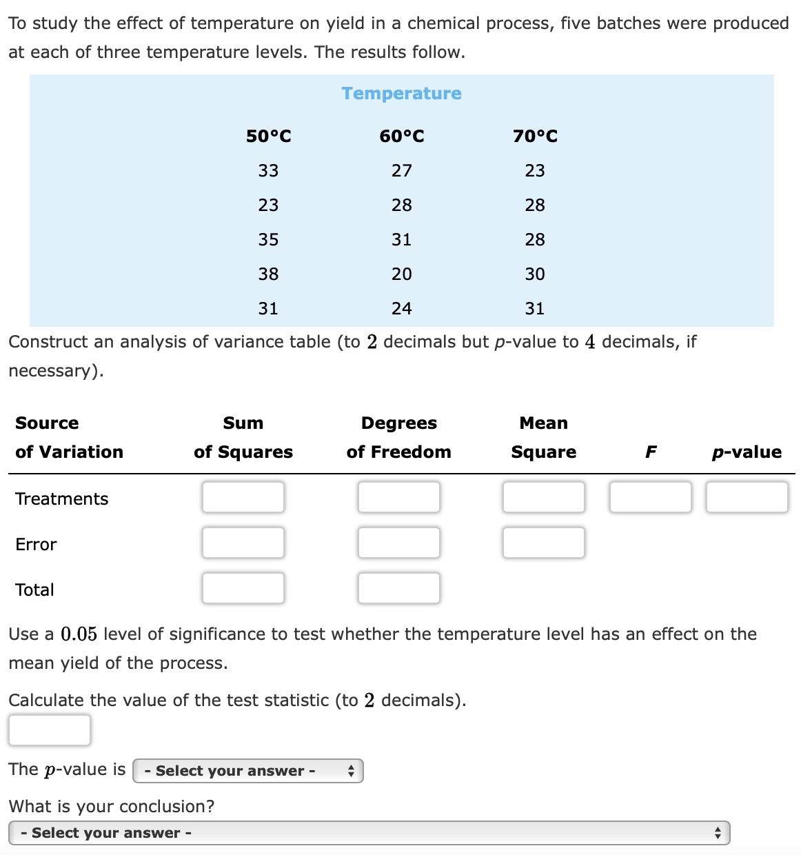 Solved by an EXPERT To study the effect of temperature on yield in a | Chegg.com
