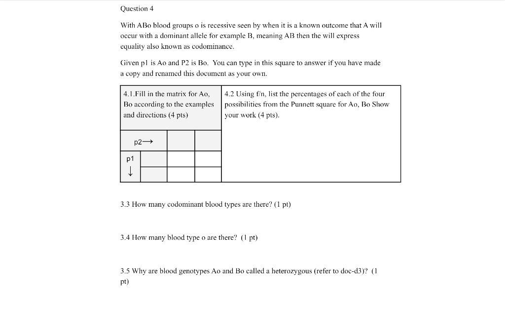 Solved SAMPLE: Given The traits Aa are for type A blood. The | Chegg.com