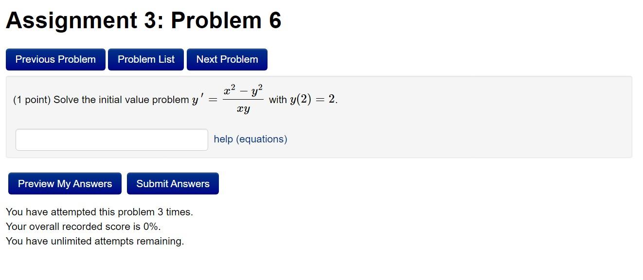 Solved Assignment 3: Problem 6 Previous Problem Problem List | Chegg.com