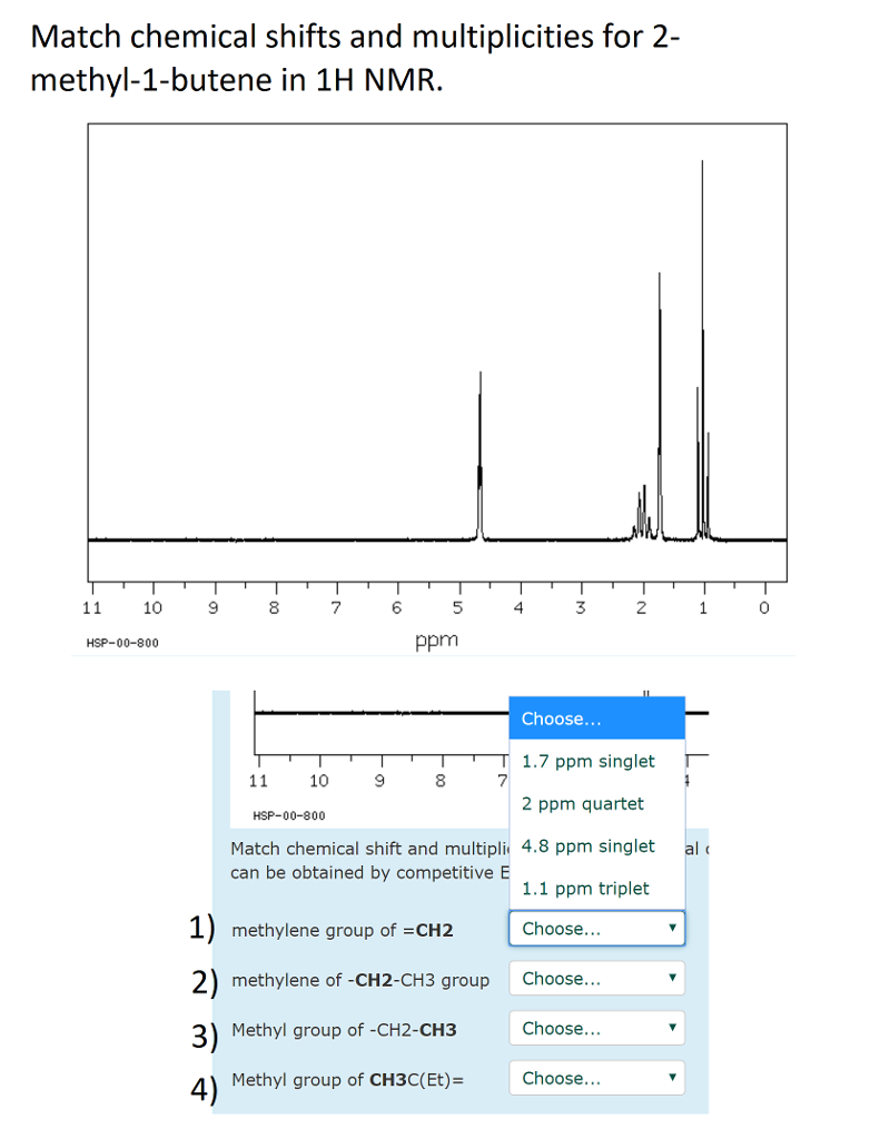 Solved Match chemical shifts and multiplicities for 2- | Chegg.com