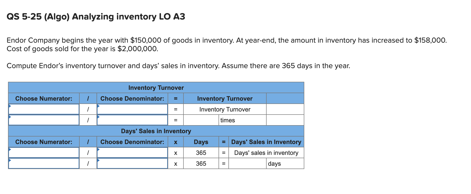 Solved QS 5-25 (Algo) Analyzing inventory LO A3 Endor | Chegg.com