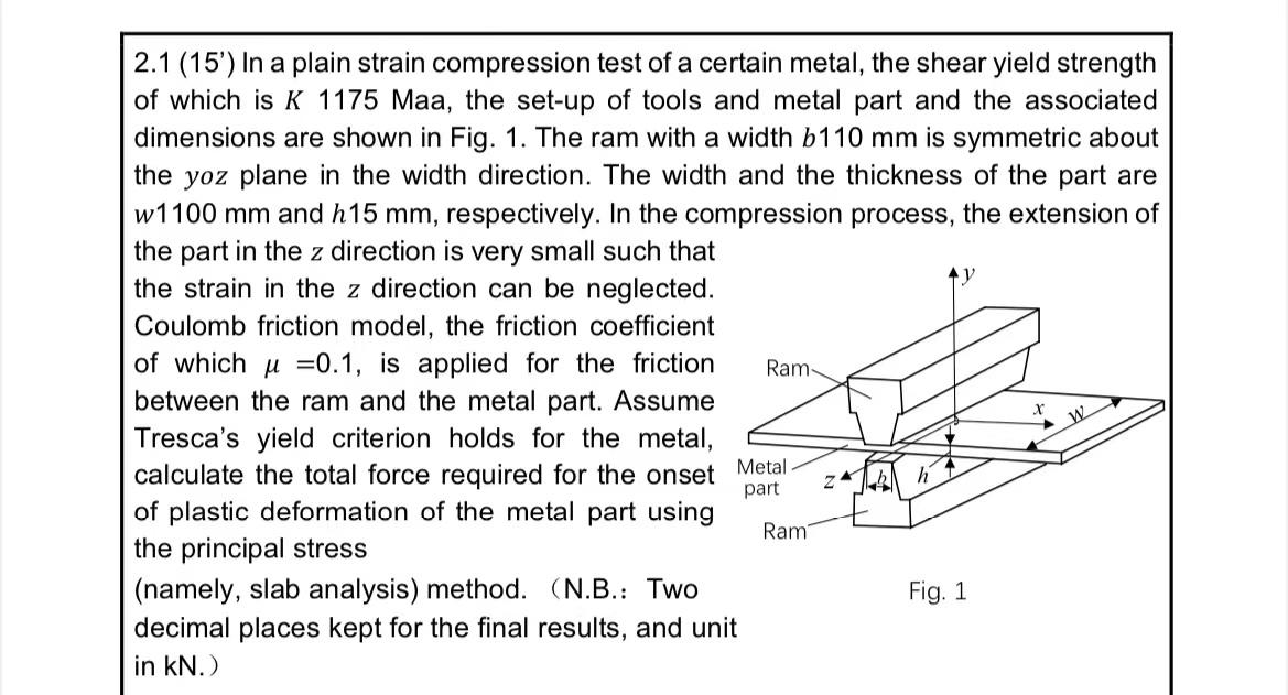 Solved AV 2.1 (15') In a plain strain compression test of a | Chegg.com