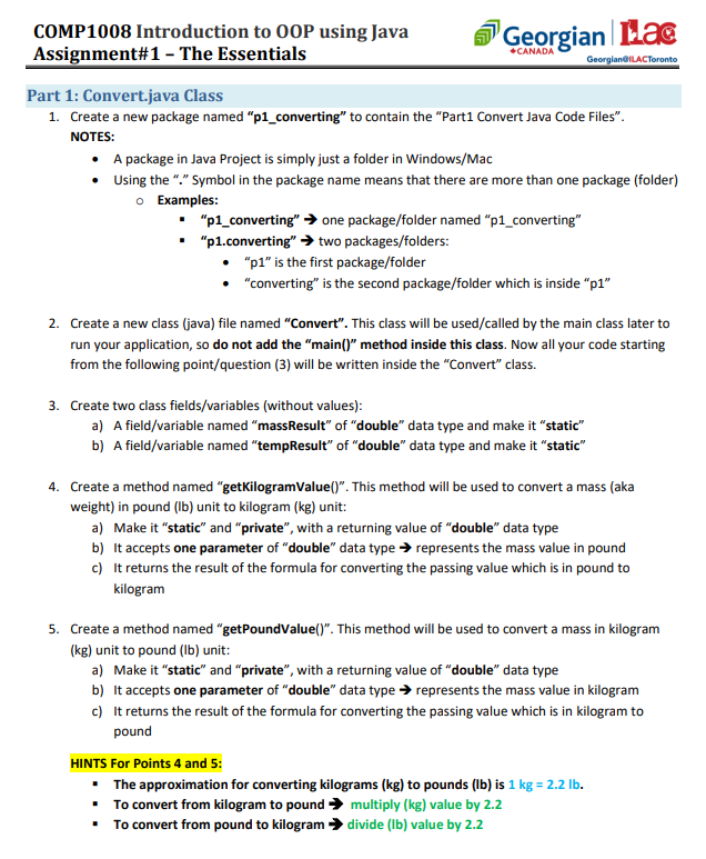 Solved 1. Create a new package named "p1_converting" to | Chegg.com