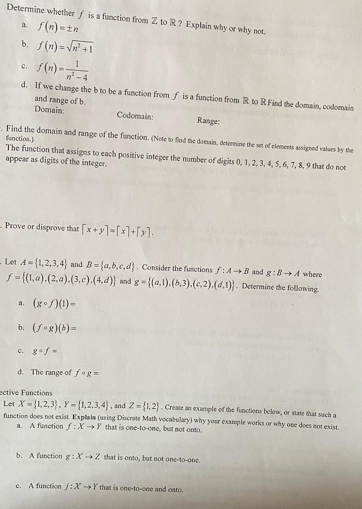 Solved Determine Whether F Is A Function From Z To R