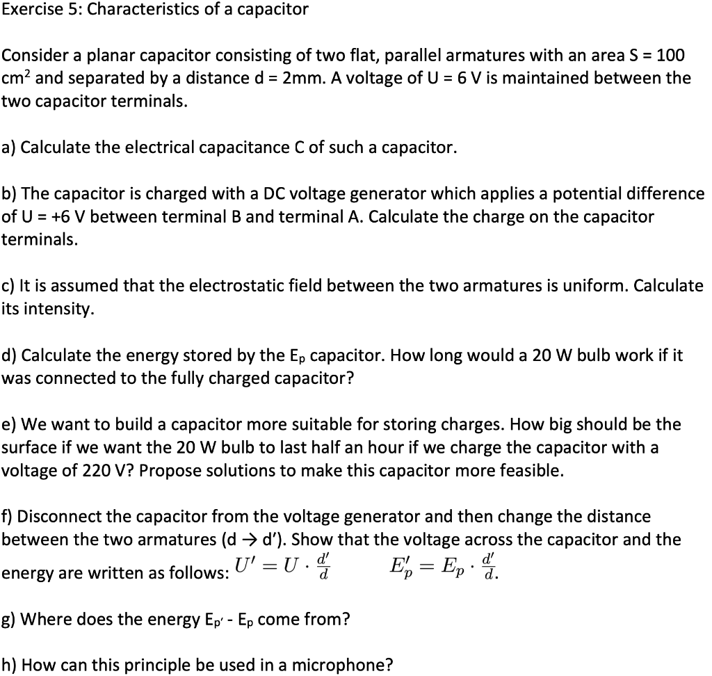 Solved Exercise 5: Characteristics of a capacitor Consider a | Chegg.com