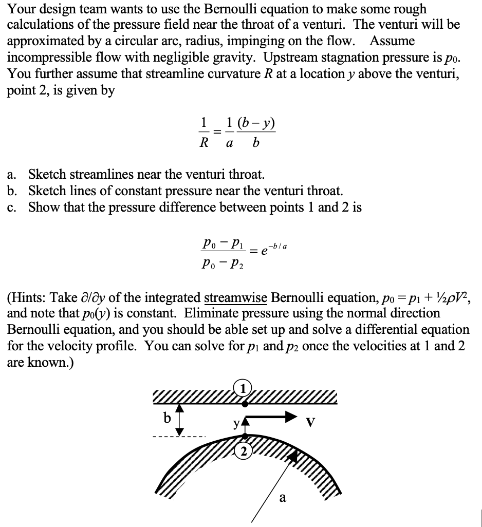 Solved Your design team wants to use the Bernoulli equation | Chegg.com
