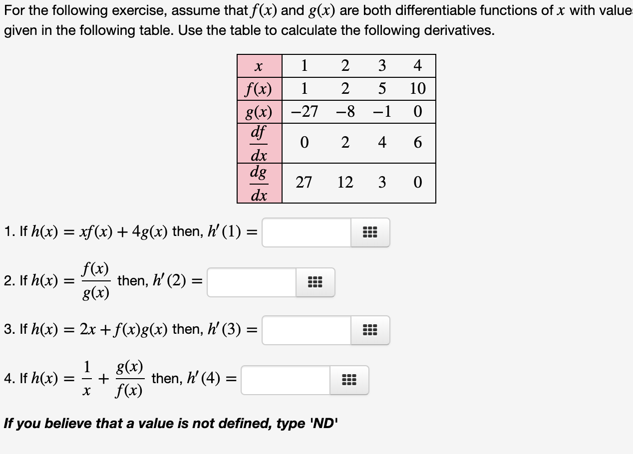 Solved For the following exercise, assume that f(x) and g(x) | Chegg.com