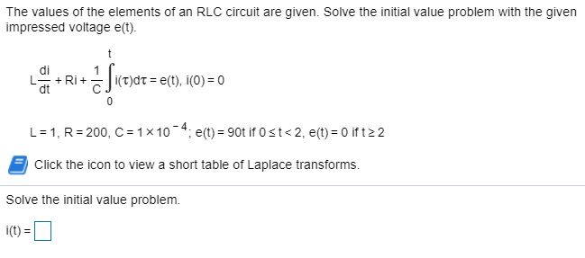Solved The values of the elements of an RLC circuit are | Chegg.com