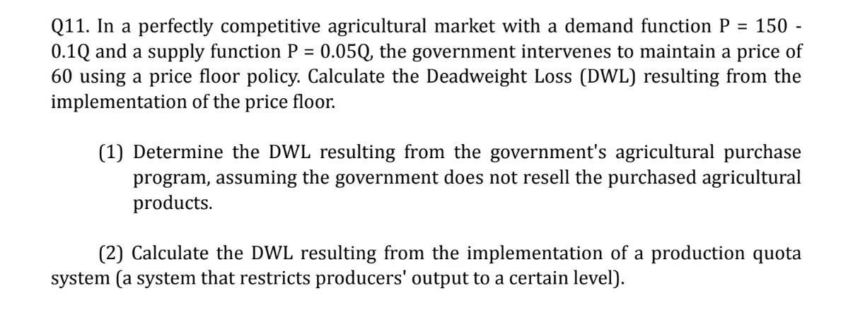 Solved Q11. ﻿In a perfectly competitive agricultural market | Chegg.com