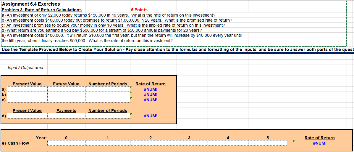 Solved Assignment 6.4 Exercises Problem 3: Rate of Return | Chegg.com