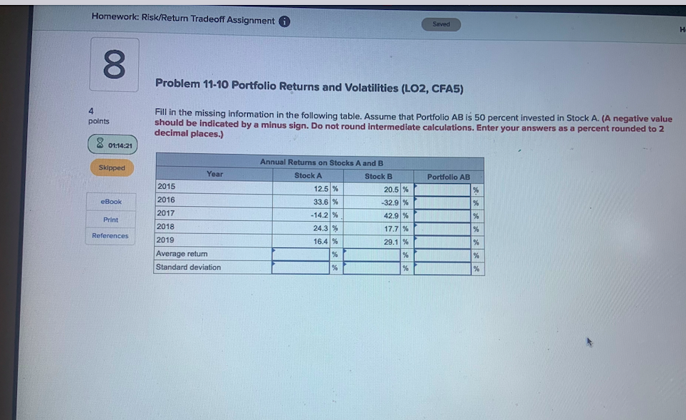 Solved Problem 11-10 Portfolio Returns and Volatilities | Chegg.com