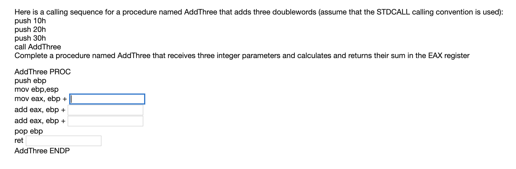 Here Is A Calling Sequence For A Procedure Named
