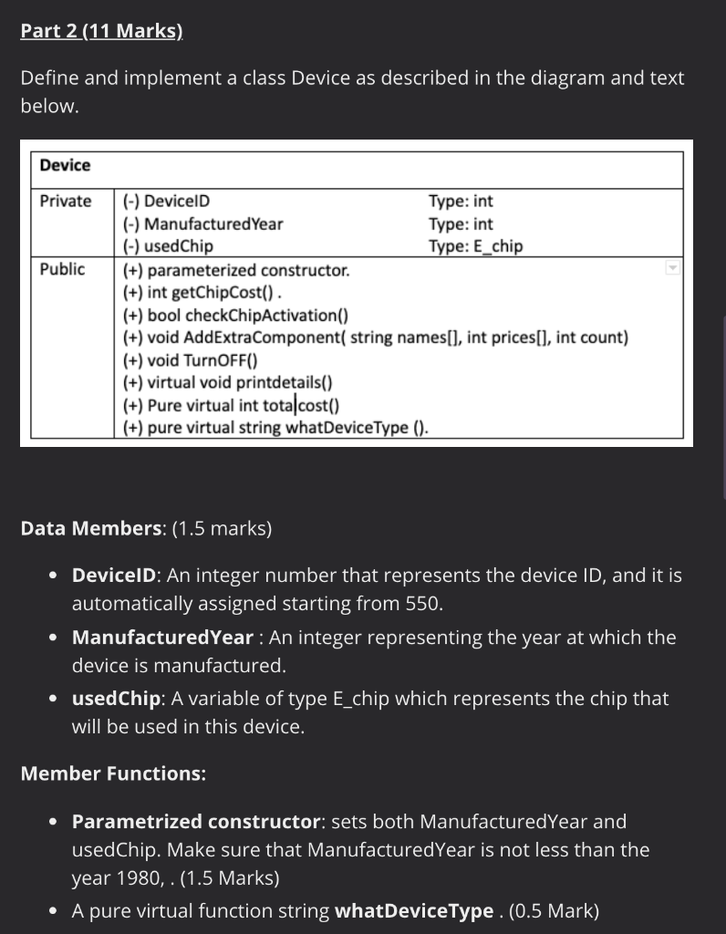 Solved Part 1 (12 Marks) Define and implement a class E_chip | Chegg.com