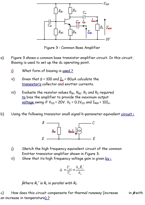 Solved R (R' Feria OV Figure 3 : Common Base Amplifier | Chegg.com