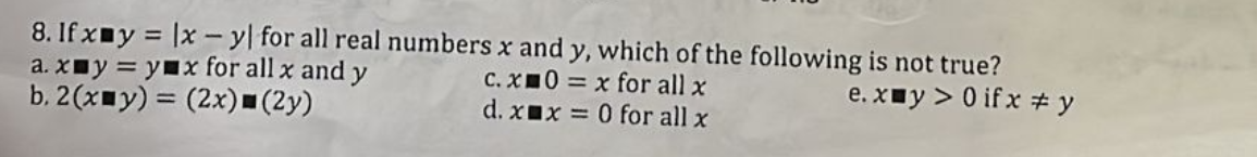 Solved If x⊟y=|x-y| ﻿for all real numbers x ﻿and y, ﻿which | Chegg.com