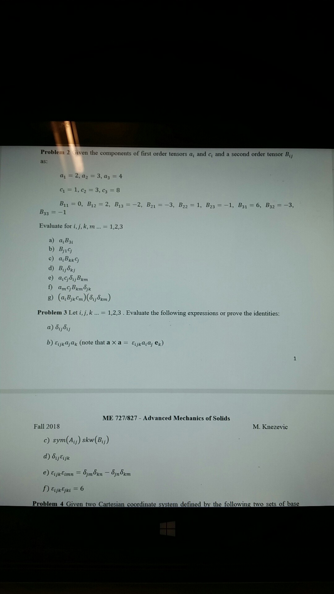 Solved Problem 2 iven the components of first order tensors | Chegg.com