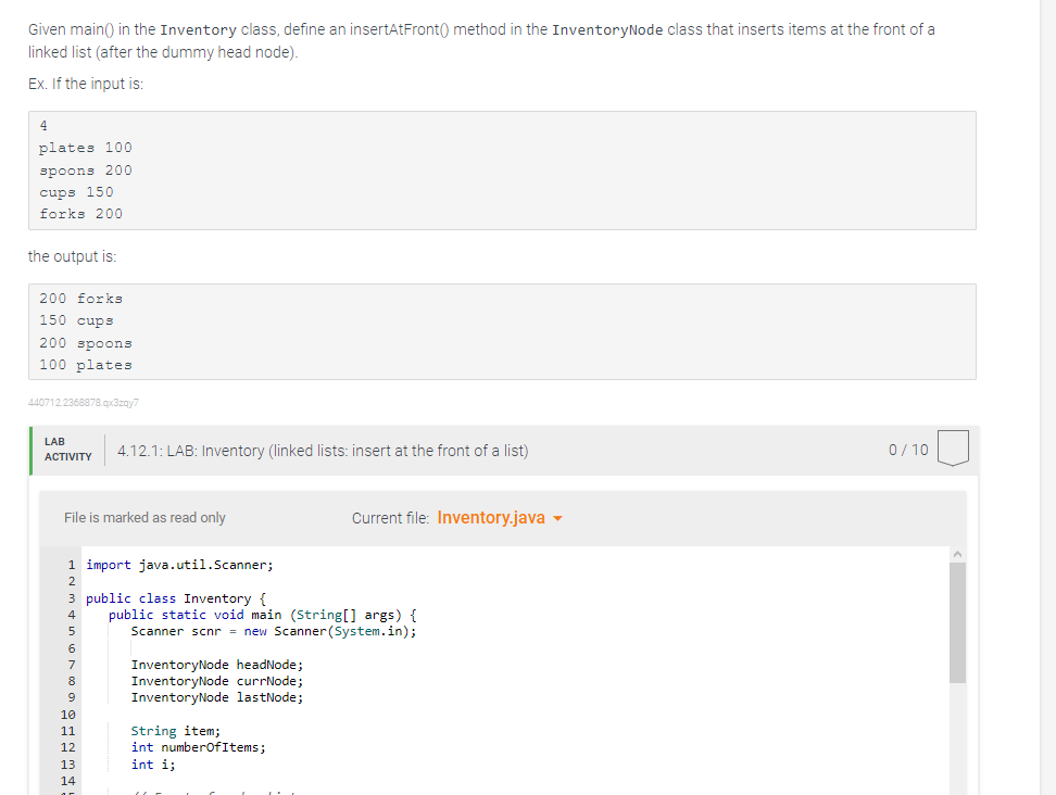 Solved Given main() in the Inventory class, define an | Chegg.com