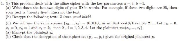 Solved 1. (i) This problem deals with the affine cipher with | Chegg.com