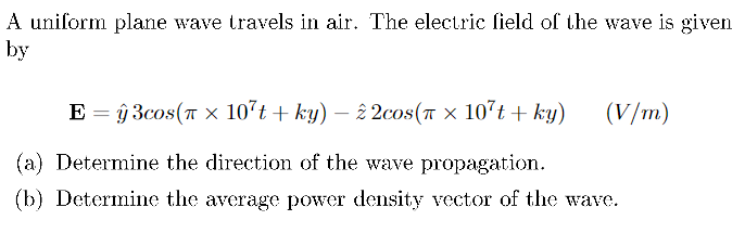 Solved A uniform plane wave travels in air. The electric | Chegg.com