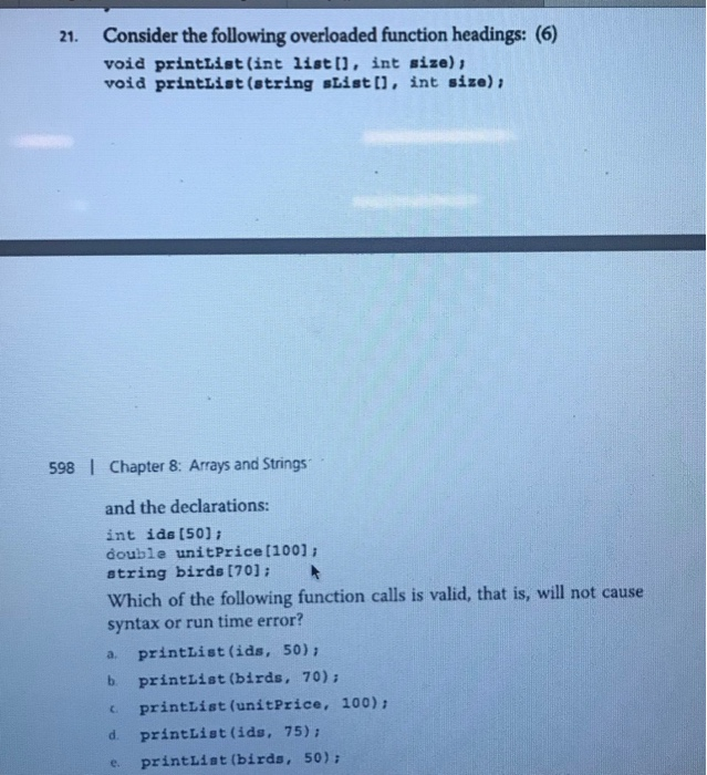 Solved Consider the following overloaded function headings: | Chegg.com