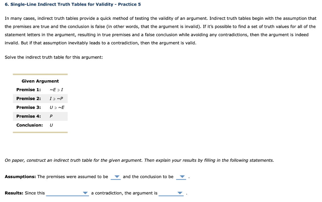 Solved 6. Single-Line Indirect Truth Tables for Validity - | Chegg.com