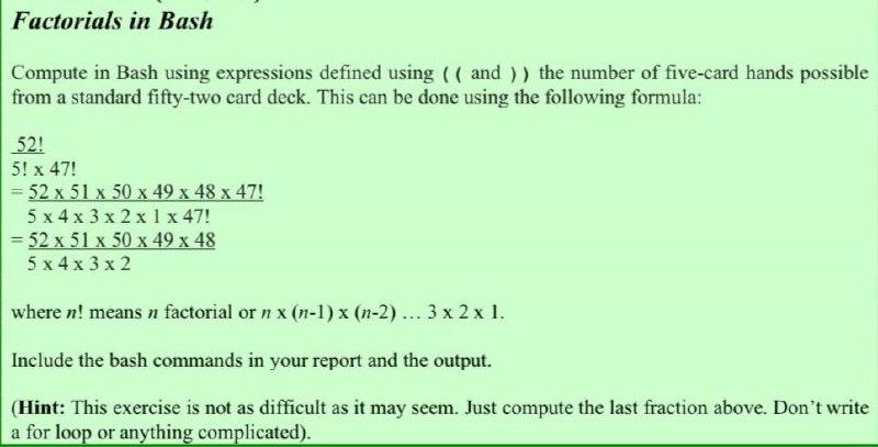Solved Factorials in Bash Compute in Bash using expressions | Chegg.com
